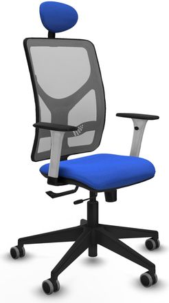 Piqueras y Crespo Computerstuhl mit wei&szlig;en und schwarzen Armlehnen, h&ouml;henverstellbarer Lendenwirbelst&uuml;tze und festem Kopfteil, ausgestattet mit Syncro/Traslack. Grau/Bl