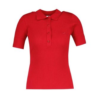 Courr&egrave;ges Geripptes Strick-Poloshirt - - Tops - Damen - Rot - XS