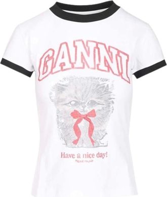Ganni Femme, Tops, Blanc, Taille: 36 FR T-shirt &agrave; imprim&eacute; graphique