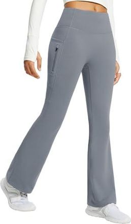 Baleaf Legging évasé doublé en Polaire pour Femme - Pantalon de Yoga imperméable avec Poches Taille Haute dhiver Gris Profond 3XL