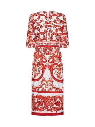 Dolce & Gabbana Womens Midi Dress Orange Maiolica Print Multicolour Silk