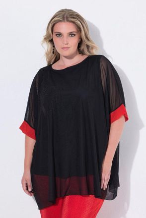 Miamoda Druckbluse Mesh-Bluse oversized Ziersteinchen