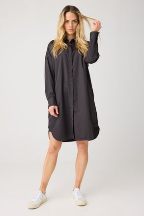 Knowledge Cotton Apparel Damen vegan Hemdkleid Satin Schwarz Jet