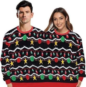 Generico Pull de Noël pour couple - Pull de Noël amusant avec flocons de neige et rennes - Pull dhiver pour deux personnes - Col rond - Manches longues - Unise