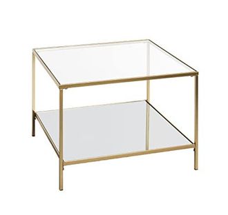 Haku M&ouml;bel Table dappoint Or, m&eacute;tal, Verre tremp&eacute;, Miroir - Dim.: L 60 cm x H 45 cm x P 60 cm, Style: Art Deco
