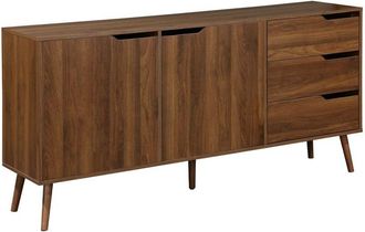 Sweeek Sweeek - Buffet de rangement scandinave. buffet haut. vaisselier. 2 portes. 3 tiroirs. décor bois de noyer. 160cm