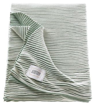 Sch&ouml;ner Wohnen Kollektion Tagesdecke 130x170 Baumwolle - Wohndecke Liv gr&uuml;n - quergestreiftes Biesenmuster - 100% Baumwolle