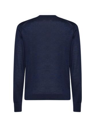 Etro Mens Sweater With Pegaso Embroidery Navy Blue Wool