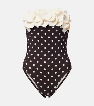 Karla Colletto Maillot de bain bustier &agrave; pois et appliqu&eacute;s
