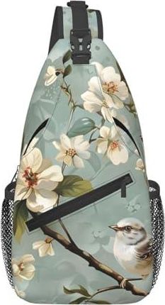 Generic Sacoche Tactique Oiseaux Fleurs Feuilles Antivol Sling Sac &agrave; Bandouli&egrave;re Mode Crossbody Bag pour Randonn&eacute;e Cyclisme Voyage
