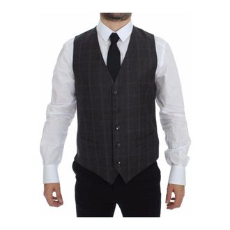 Dolce & Gabbana Elegante karierte Wollkleidweste - - Suits - Herren - Grau - M