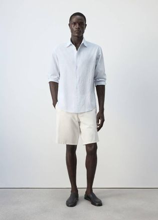 Mango Chemise slim fit en coton seersucker &agrave; carreaux bleu ciel - Homme - XXL - MANGO MAN