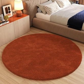 Tapiso Essence Rond Tapis Shaggy Poils Longs Moderne Rouge Brique Uni Tapis Salon Chambre Adulte Enfant Descente de Lit Moelleux Super Soft Epais Oeko-TEX 10