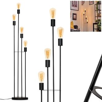 HOFSTEIN Stehleuchte Limmingen, Stehlampe aus Metall in Schwarz, moderne Leuchte im Vintage/Industrial-Design mit Fußschhalter, 141 cm, E27, Wohnzimmer, Schlaf