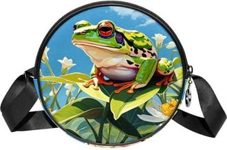 Generic Sac &agrave; bandouli&egrave;re rond rond pour femme, motif grenouille, avec fermeture &eacute;clair, bretelles r&eacute;glables, style d&eacute;contract&eacute;