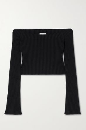 Chlo&eacute; + Net Sustain Schulterfreier Verk&uuml;rzter Pullover Aus Einer Gerippten Woll-kaschmirmischung - Schwarz