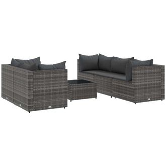 vidaXL 6-tlg. Garten-Lounge-Set mit Kissen Grau Poly Rattan - Vidaxl