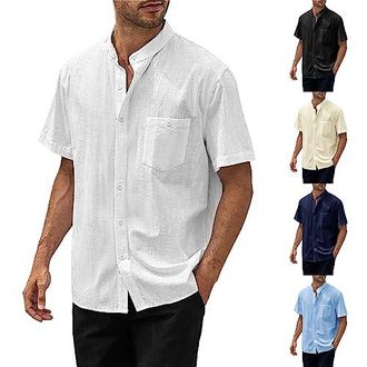 Generic Chemises d&eacute;t&eacute; pour homme, chemise d&eacute;t&eacute; &agrave; manches courtes pour homme, coupe classique, haut boutonn&eacute; avec poche, haut de vacances hawa&iuml;en, l&eacute;ger, respi