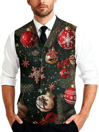Generic Gilet chaud pour homme - Gilet de No&euml;l - Gilet en tricot pour homme - Avec boutonni&egrave;re en polyester - Col en V - Classique - Pour les occasions festiv