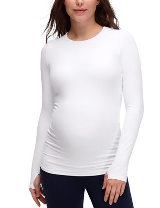 CRZ YOGA Damen Umstandsmode Langarm Stillshirt Umstandstop Umstandsshirt Schwangerschaft Kleidung Stilltop Langarmshirt Tops Weiss 42