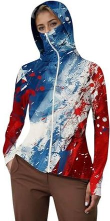 Generic 2026 Vestes &agrave; capuche &agrave; manches longues avec poche pour femme Motif imprim&eacute; fantaisie, bleu, XXL