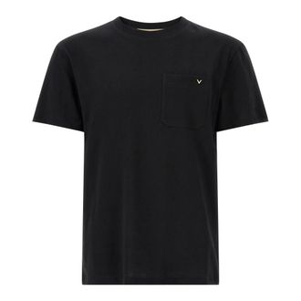Valentino Garavani Homme, Tops, Noir, Taille: M T-shirt en coton avec VGold