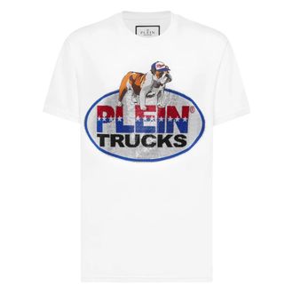 Philipp Plein Rundhals-T-Shirt Bulldog Crystal - - Tops - Herren - Wei&szlig; - 3XL