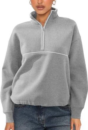 EUDOLAH Femmes Demi Zip Sweat &agrave; Manches Longues Outdoor Vestes Automne Hiver Sweat avec Cordon de Serrage Lat&eacute;ral(L,Gris)