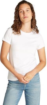 Calvin Klein T-Shirt Manches Courtes Femme Logo Neckline Slim Fit, Blanc (Brilliant White), M