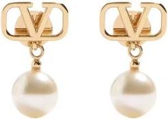 Valentino Garavani Femme, Accessoires, Jaune, Taille: ONE Size Boucles dOreilles VLogo Signature Perle