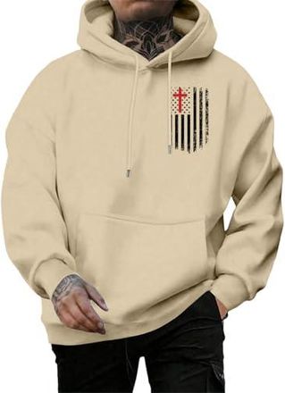 Generic Sweat &agrave; capuche chr&eacute;tien surdimensionn&eacute; pour homme, motif drapeau chr&eacute;tien avec croix | Pull &agrave; capuche pour lautomne et lhiver, Couleur cr&egrave;me., XXL