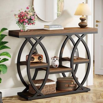 Tribesigns Tribesigns - Table console industrielle 4 niveaux 100 cm - &Eacute;tag&egrave;res en bois et m&eacute;tal - Parfaite pour petits espaces - Couloir, foyer, rangement