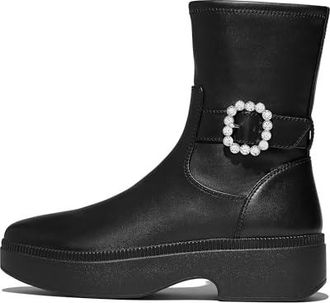 FitFlop F-LUMA Bottines courtes en cuir avec boucle en cristal pour femme Noir Pointure 39, Noir, 39 EU