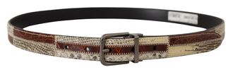 Dolce & Gabbana Mens Multicolor Exotic Leather Patchwork Metal Belt Python Snakeskin And