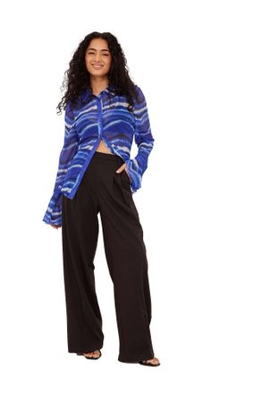 NA-KD Damen Plissiertes Netzhemd Klassisches Hemd, Blau - Blue Print, S EU