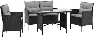 SVITA DALLAS Polyrattan Gartenm&ouml;bel Set 4-teilig 2 Sessel Sofa Tisch Inkl. Auflagen Schwarz