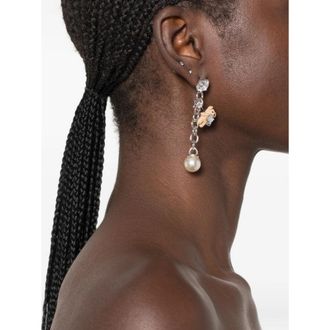 Yvmin Bear Motif Faux-Pearl Earrings - Silver