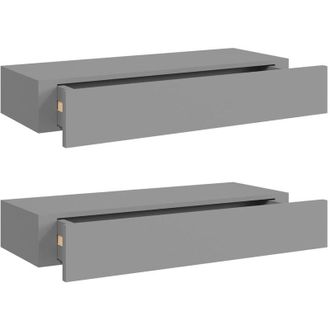 vidaXL Wandregale mit Schubladen 2 Stk. Grau 60x23,5x10 cm mdf - Vidaxl