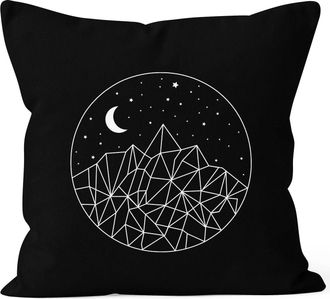 Autiga Kissenbezug Berge und Sterne Polygon Kissen-H&uuml;lle Deko-Kissen 40x40 Baumwolle schwarz Pullover