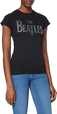 THE ROLLING STONES Rock Off The Beatles Drop T Logo & Rhinestones - T-shirt - coupe cintrée - Manches courtes - Femme, Noir, 40