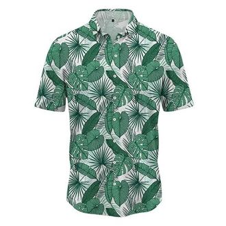 Keephen Feuilles Impression 3D Boutonn&eacute;e Chemise pour Femmes Hommes Nouveaut&eacute; Hawaiian Chemises Manches Courtes Plage Aloha Chemise