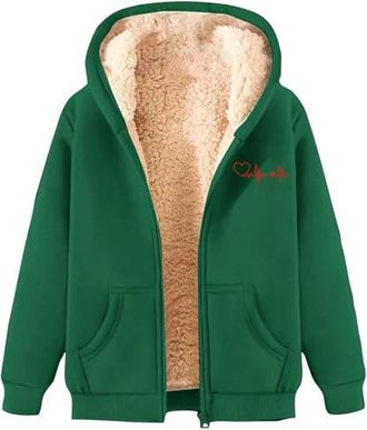 Generic 2026 Vestes &agrave; capuche pour femme avec fermeture &eacute;clair chaude et basique pour automne/hiver, vert fonc&eacute;, 3XL