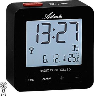 Atlanta Mocassin Funkwecker Digital LCD Beleuchtung Temperatur Einfache Bedienung Obenabsteller Schwarz - 1882-7