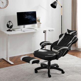 Woltu Ergonomischer Gaming Stuhl Bürostuhl mit Verstellbarer Lendenwirbelstütze, Kopfstütze Fußstütze, Racing Sessel Computerstühle höhenverstellbar