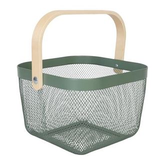 Relaxdays Aufbewahrungskorb, mit Henkel, Kleidung, Deko, Stahl & Holz, Utensilienkorb, HBT: 17,5x26x24,5 cm, Mint
