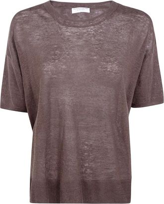 Majestic Filatures Femme, Pulls, Brun, Taille: 40 FR Pull en Lin &agrave; Col Rond