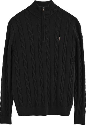 Polo Club Strickpullover schwarz mit Zopfmuster aus Wollgemisch mit halbem Rei&szlig;verschluss und gesticktem Rigby Go-Logo