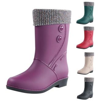 Generic Bottes de pluie mi-mollet pour femme, bottes de pluie doubl&eacute;es en peluche, bottes dhiver chaudes et confortables, bottes de jardin, imperm&eacute;ables et an