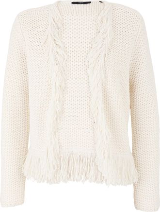 Zero Damen Strickjacke mit Fransen 38, CreamWhite