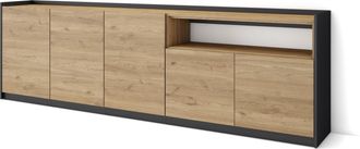 Skraut Home | Sideboard, Highboard | Kommode, Komodenschrank | 260x80x37 cm | 5 Türen | Wohnzimmer, Küche | Moderner Stil | Eiche Schwarz